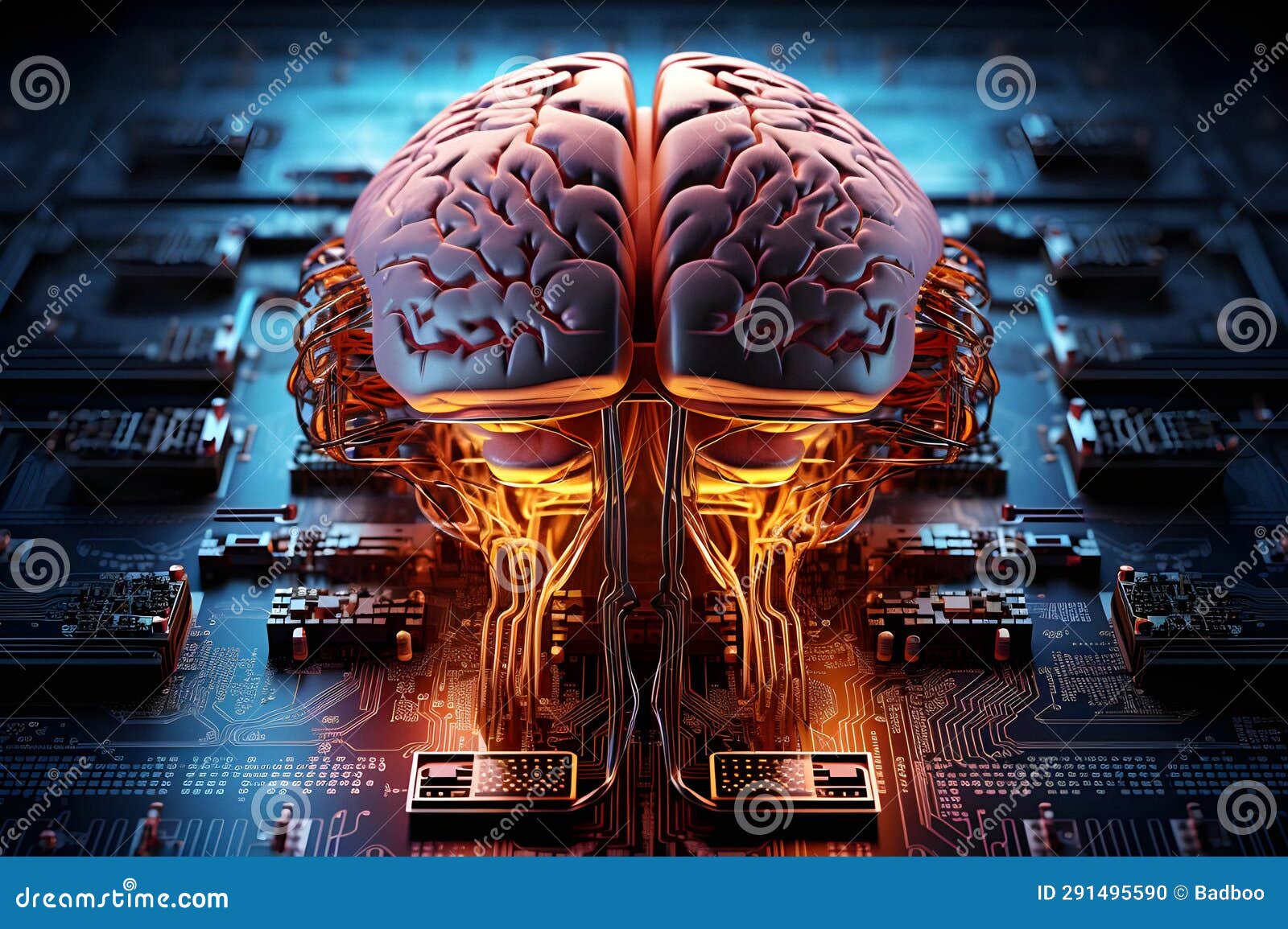 Illustration of a Brain Interconnected To a Motherboard. Generative AI ...
