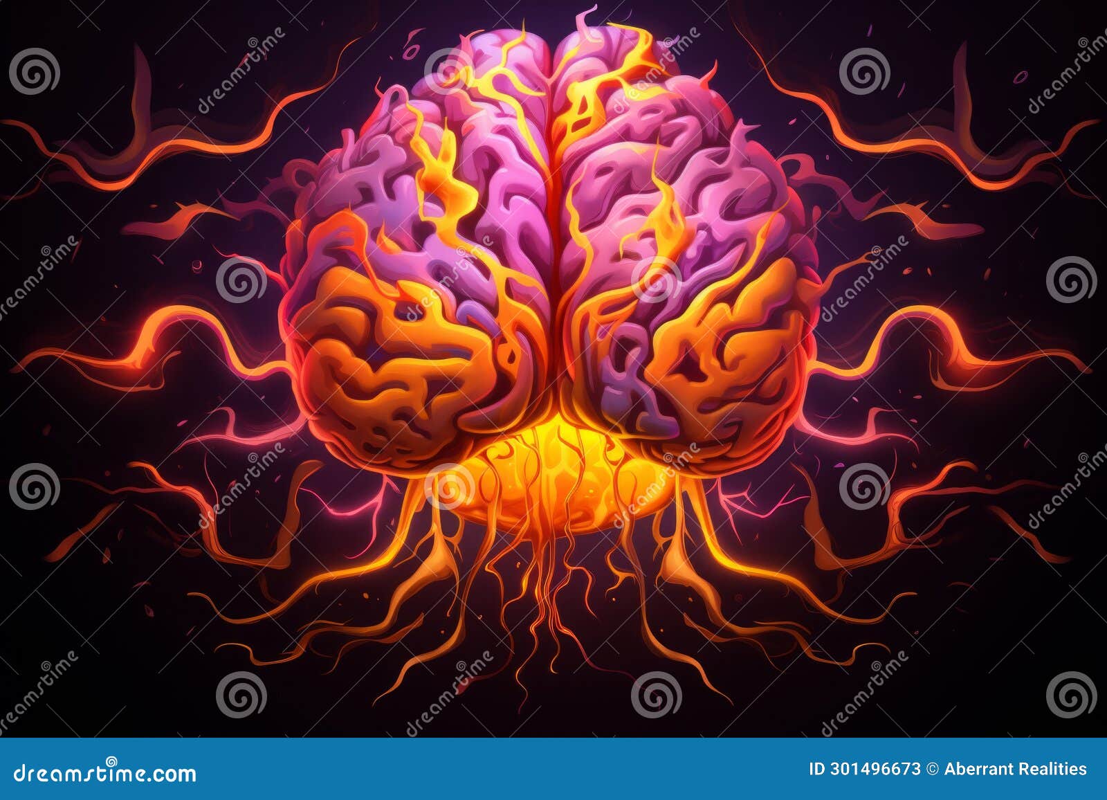 An Illustration of a Human Brain with Flames Coming Out of it Stock ...