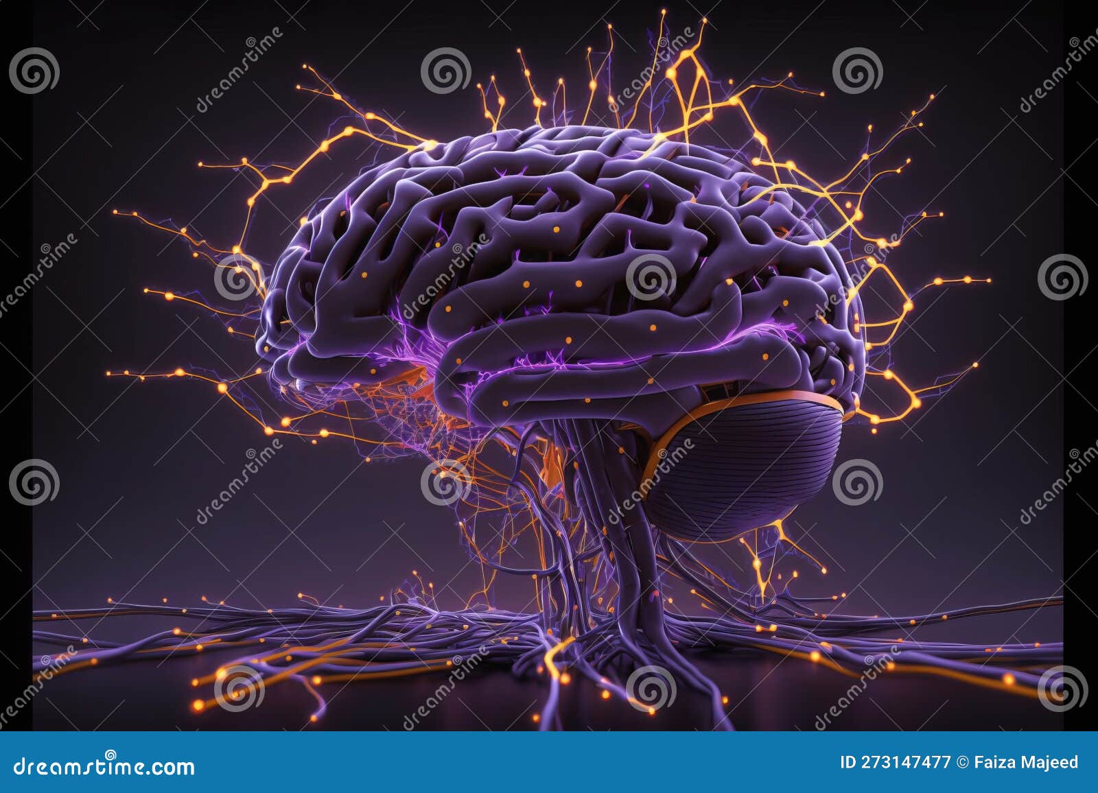 Illustration of Human Brain with Impulses of Neurons, Generative AI ...