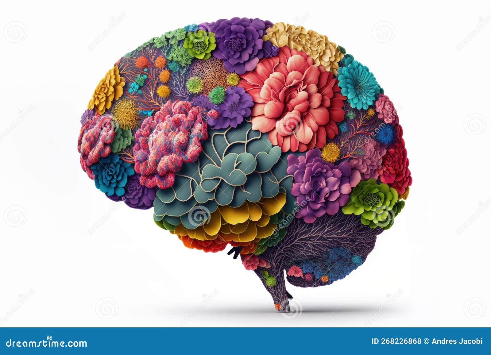 Illustration of Human Brain Made of Multicolored Flowers. Stock ...