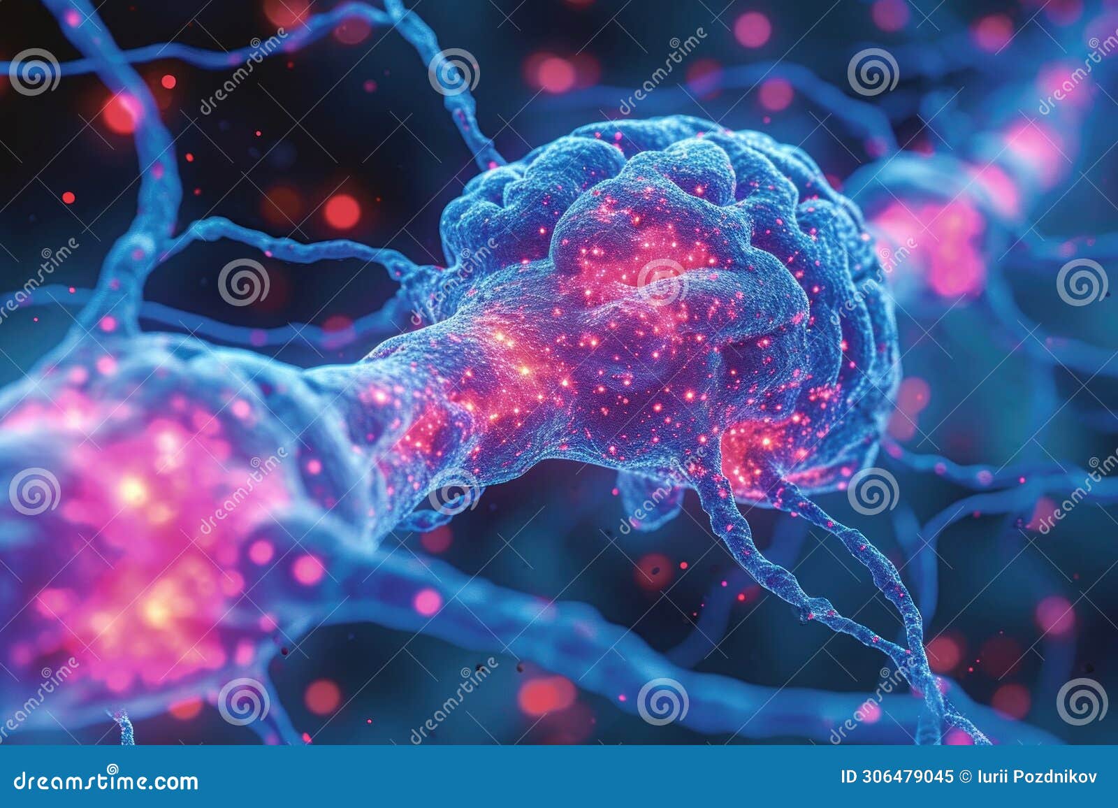 Illustration of the Human Brain and Neuronal Cells Stock Image - Image ...