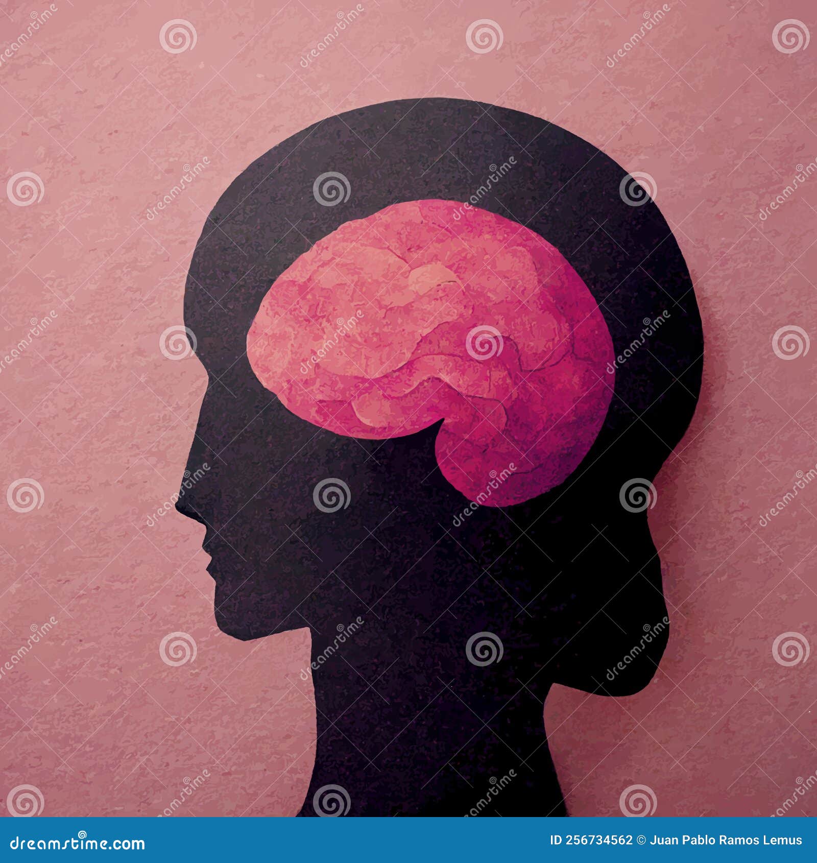 Illustration of the Human Brain. Pink 2d Illustration of the Human ...
