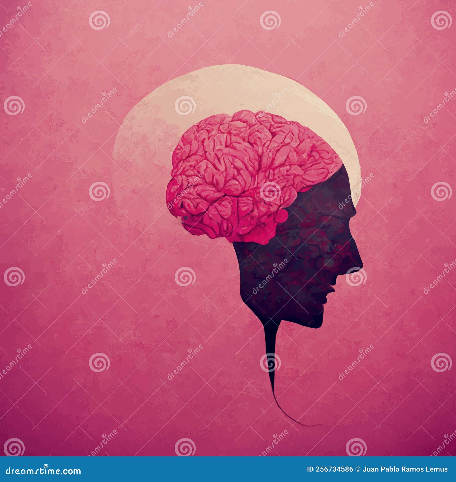 Illustration of the Human Brain. Pink 2d Illustration of the Human ...