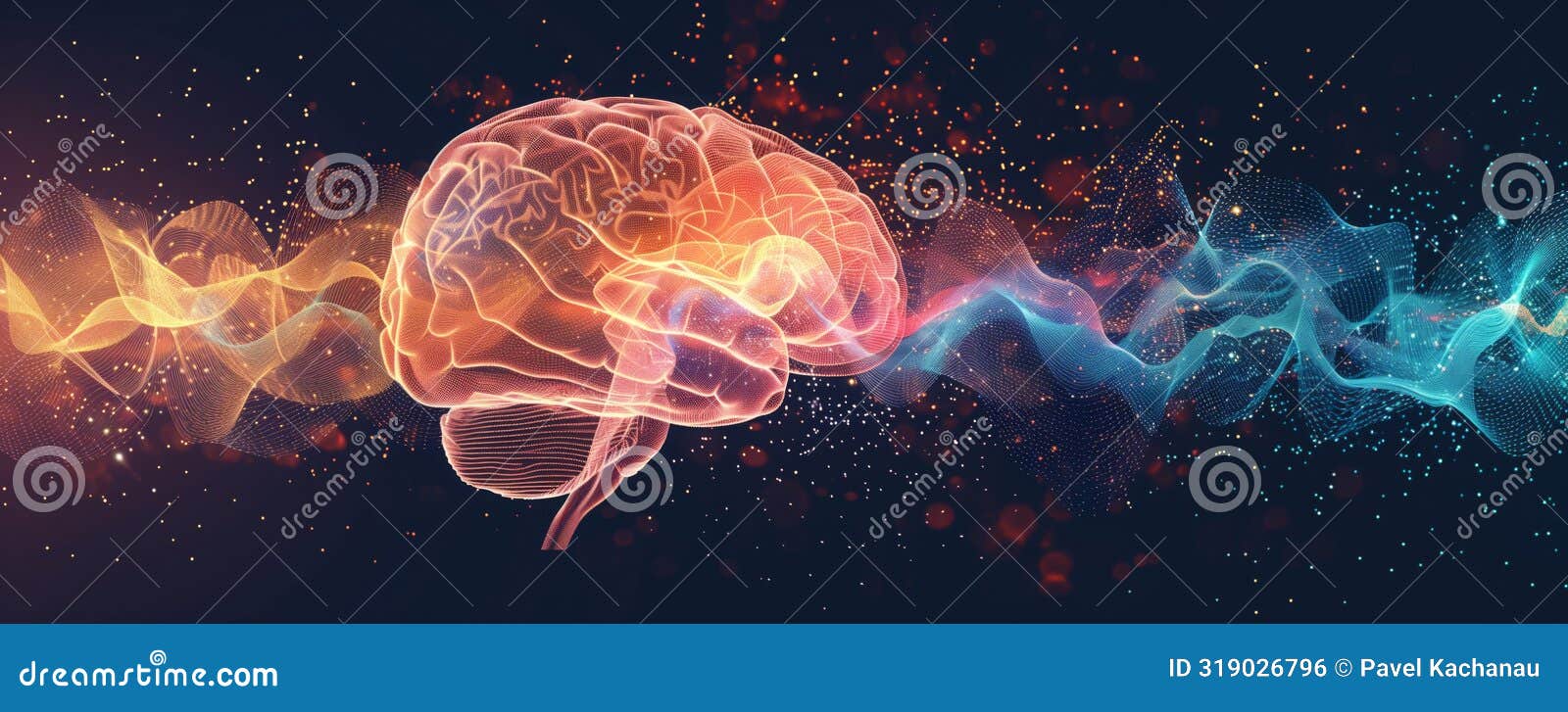 Illustration of Human Brain with Sound Waves Pattern Stock Photo ...