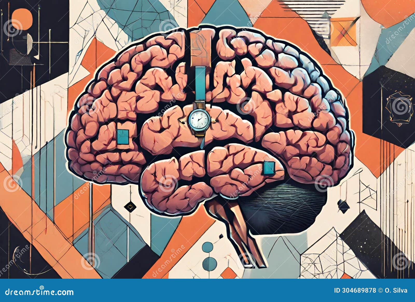 Modern Human Brain Illustration with Abstract Unique Background Stock ...