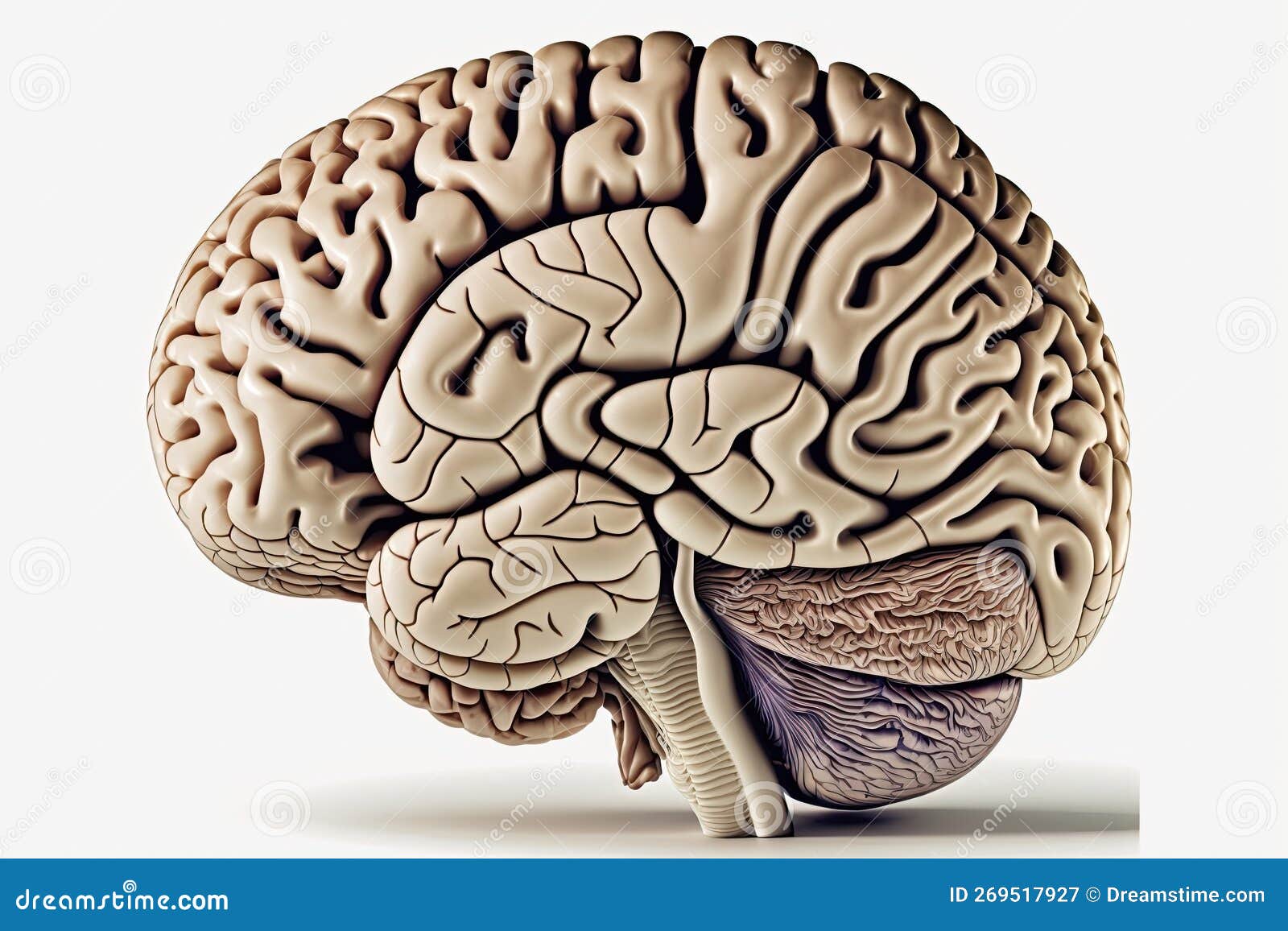 Illustration Of A Human Brain On A White Background. Generative Ai ...