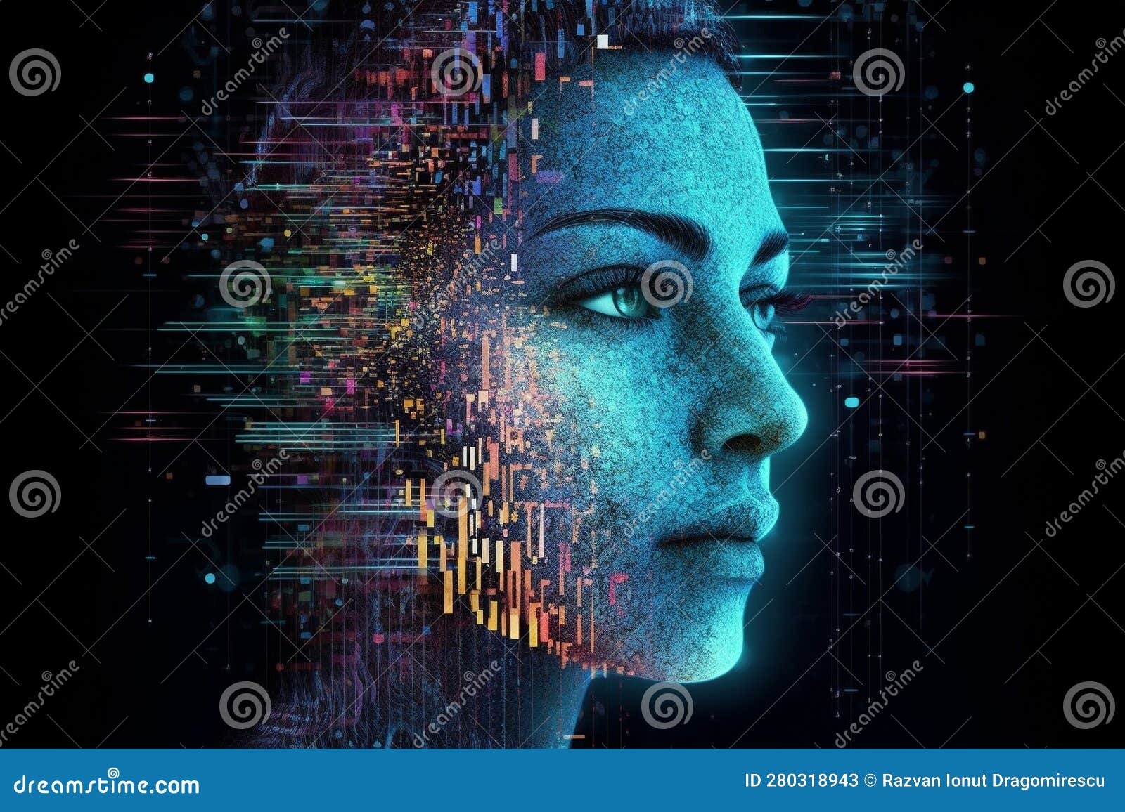 Illustration of a Human Face Intricately Intertwined with Mesmerizing ...