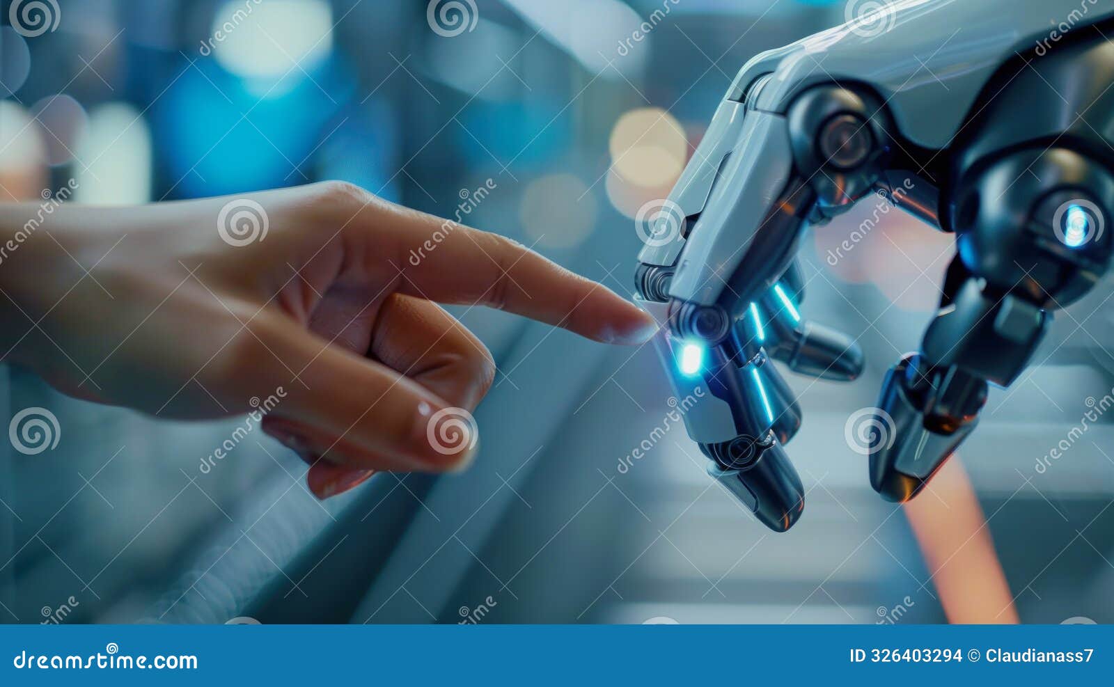 Illustration of a Human Finger Touching the Finger of a Metallic Robot ...