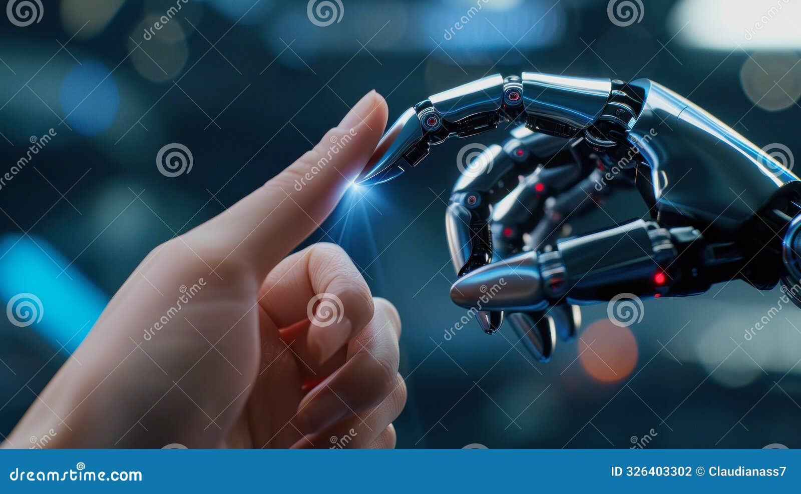 Illustration of a Human Finger Touching the Finger of a Metallic Robot ...