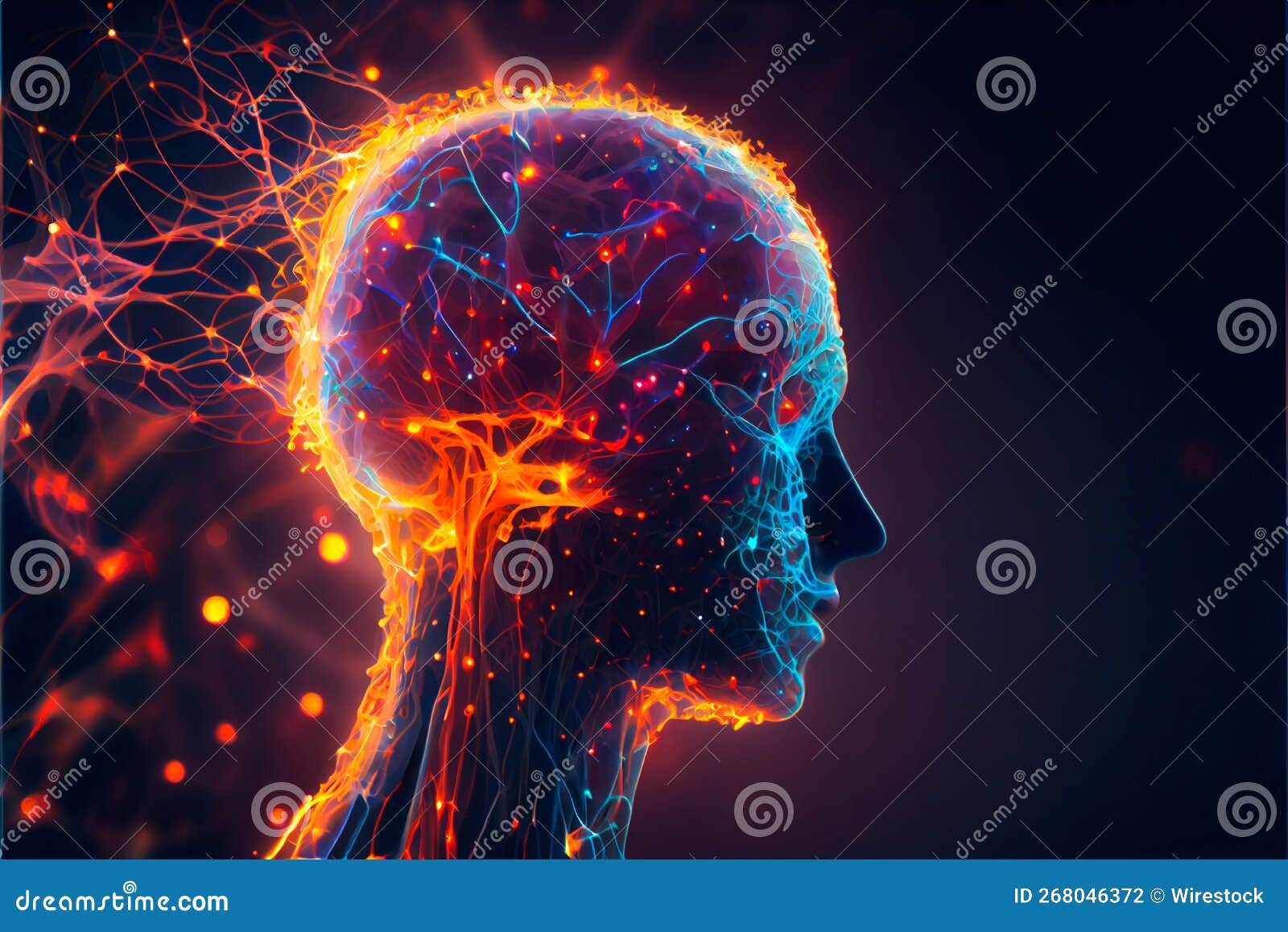 Illustration of a Human Head and the Brain in the Colorful Lined Light ...
