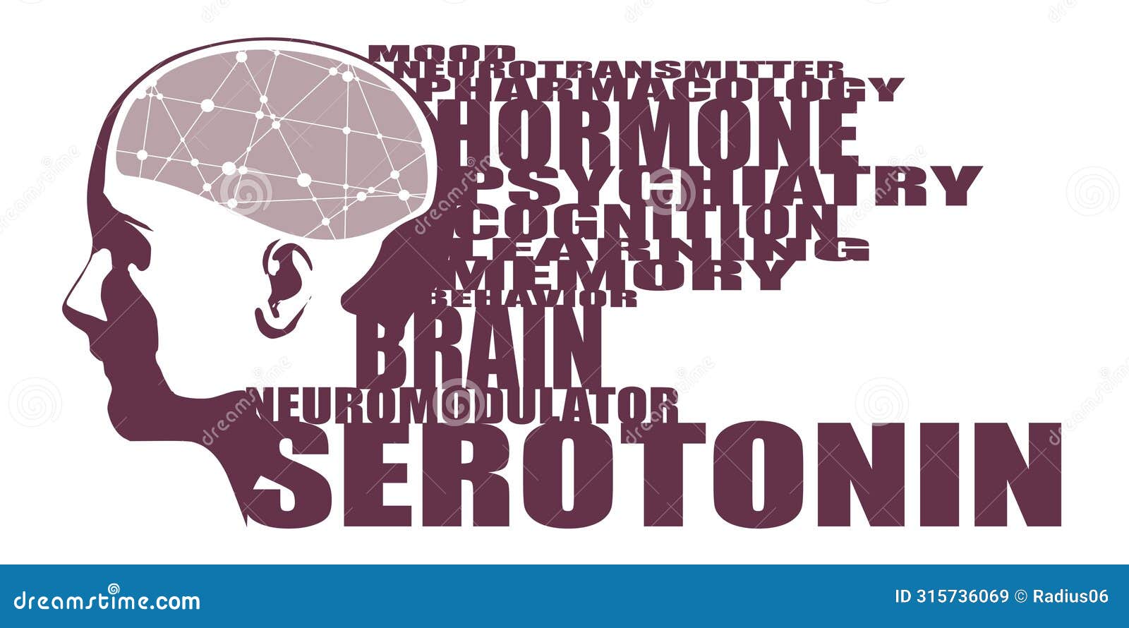 Illustration of a Human Head with Brain Textured by Line and Dots ...