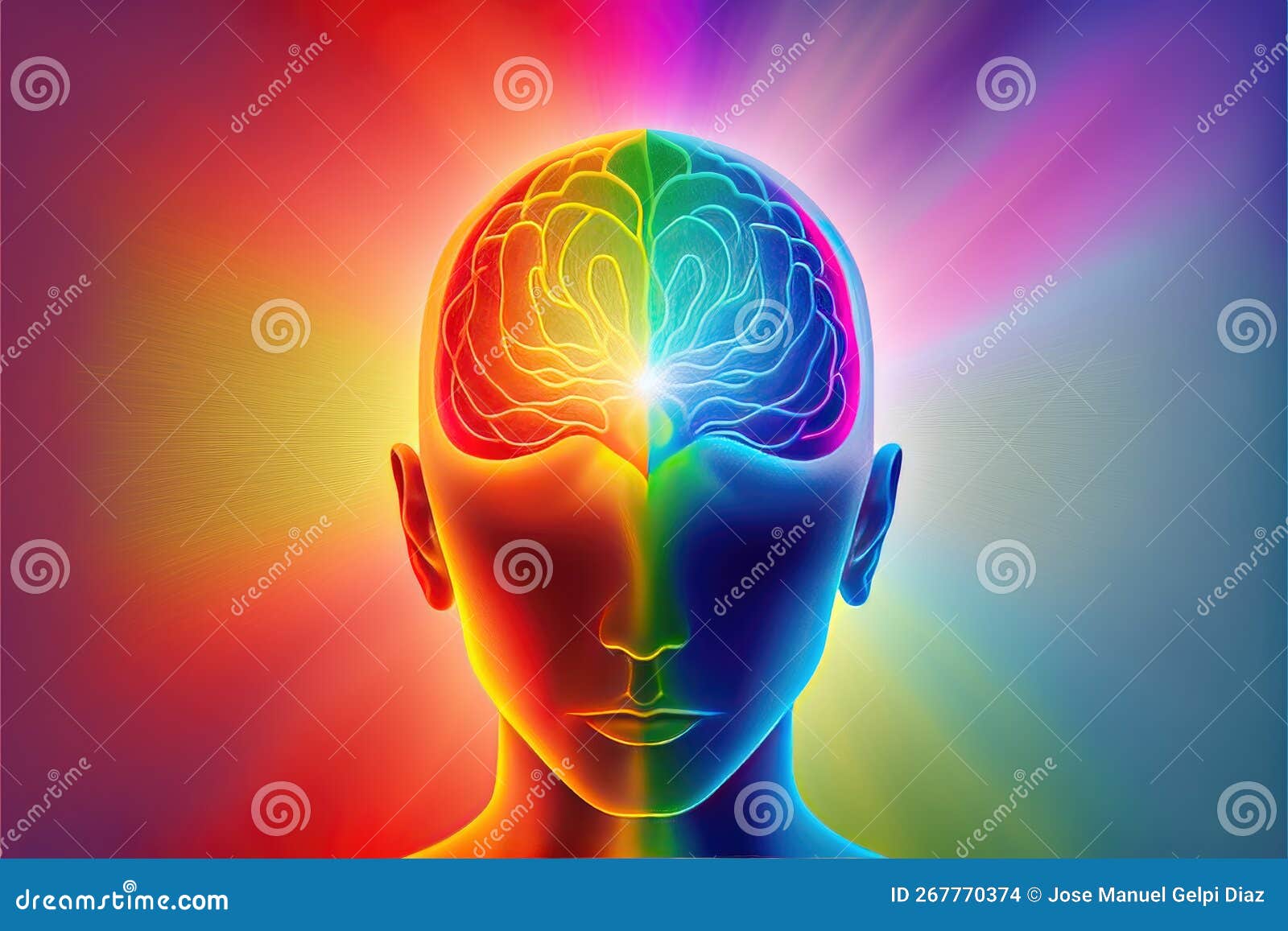 Illustration of a Human Head and Brain. Thinking Concept. Neurological ...
