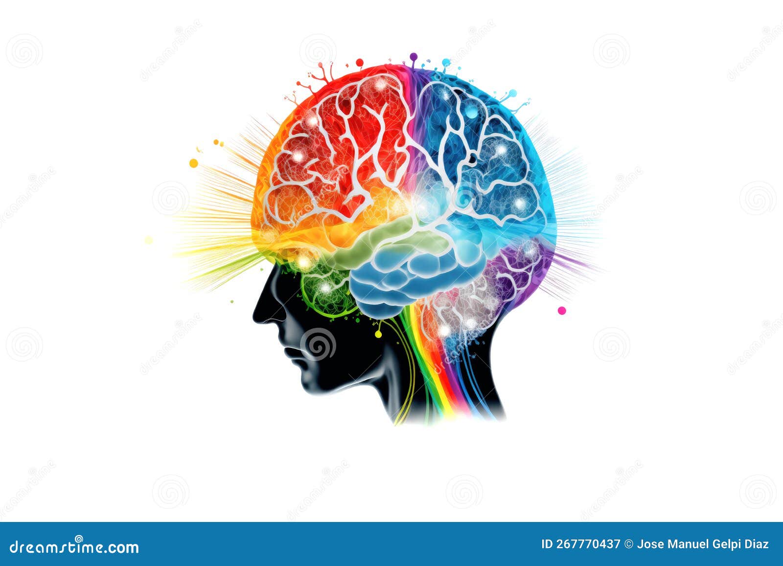 Illustration of a Human Head and Brain. Thinking Concept. Neurological ...