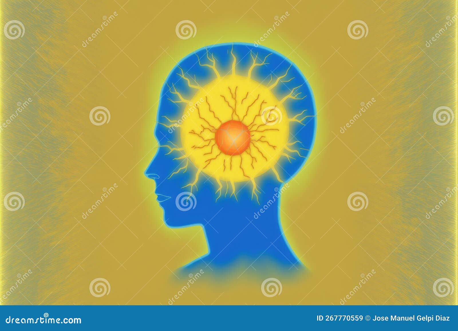 Illustration of a Human Head and Brain. Thinking Concept. Neurological ...