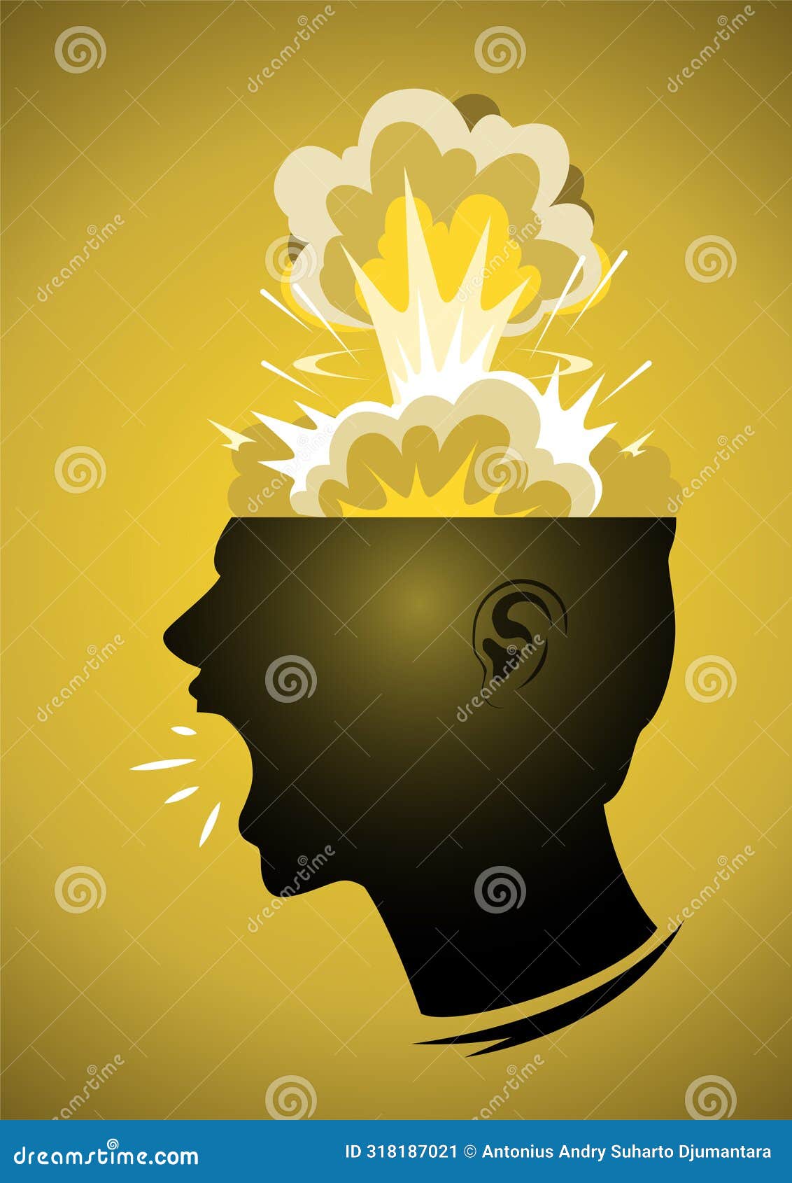 Human Head Silhouette With Opened Braincase And Nuclear Explosion ...