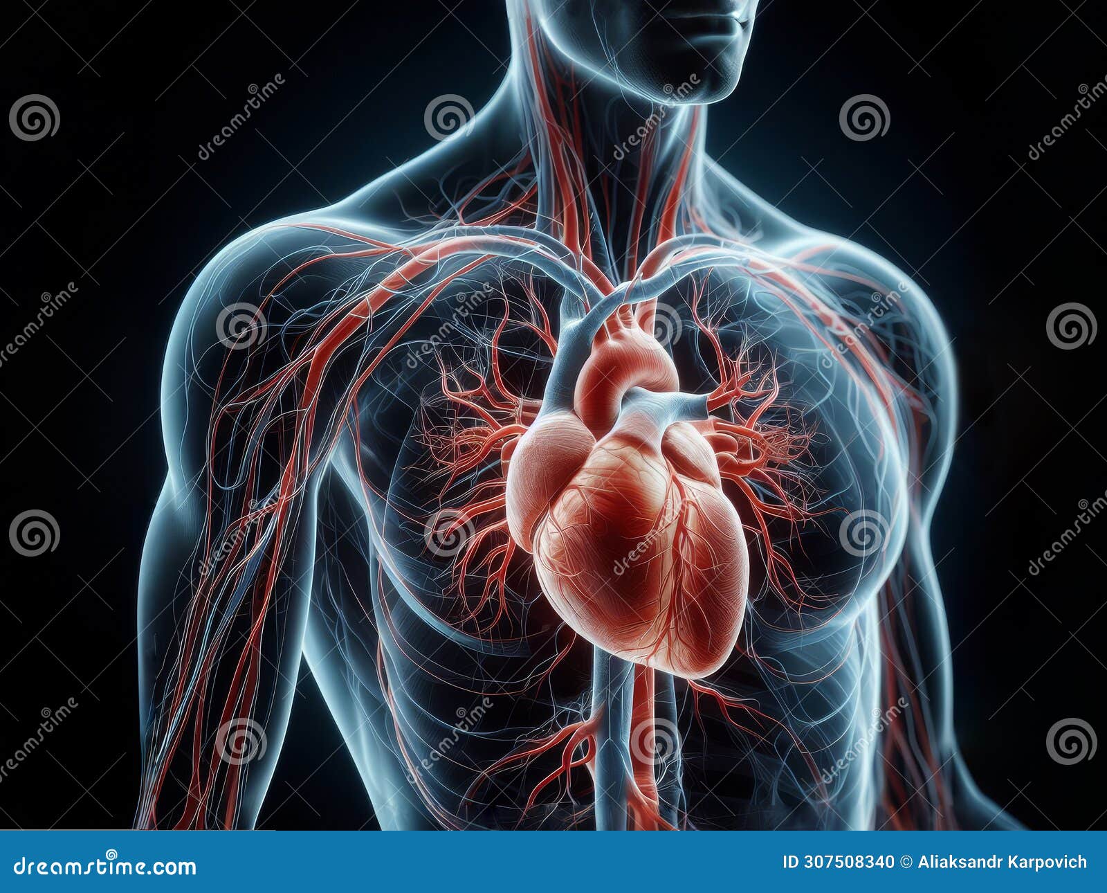 Illustration of the Human Heart with Vessels in the Human Body. Stock ...