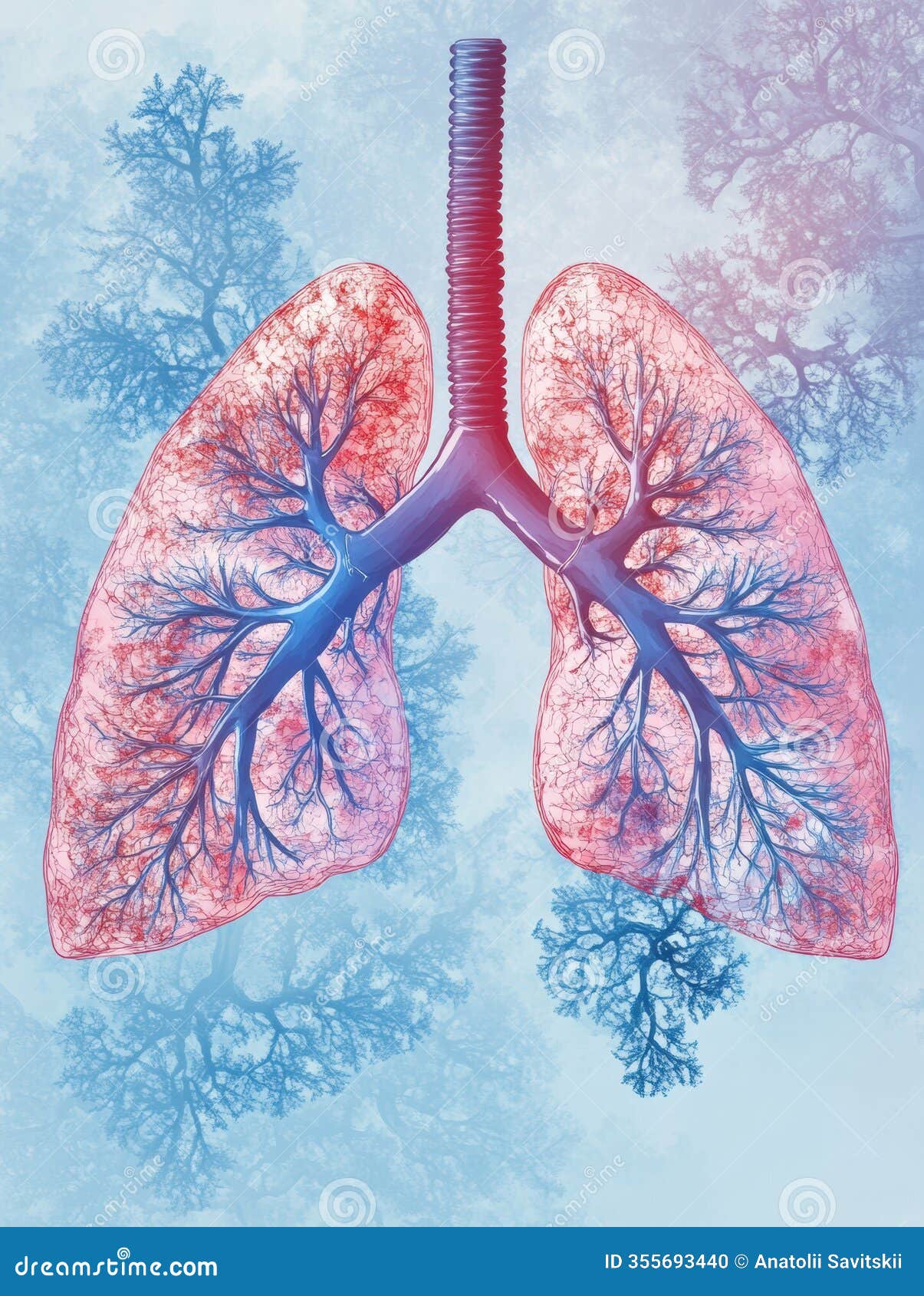 Illustration of Human Lungs Showing Detailed Vascular Structure in a ...