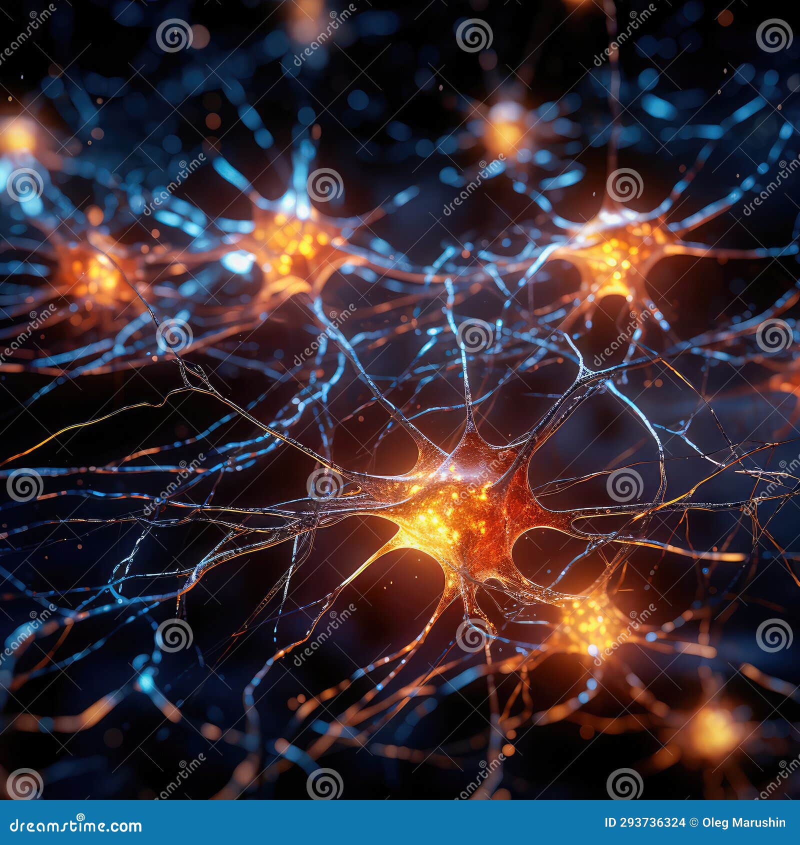 Illustration of a Human Nerve Cell on a Dark Blue Background with Light ...