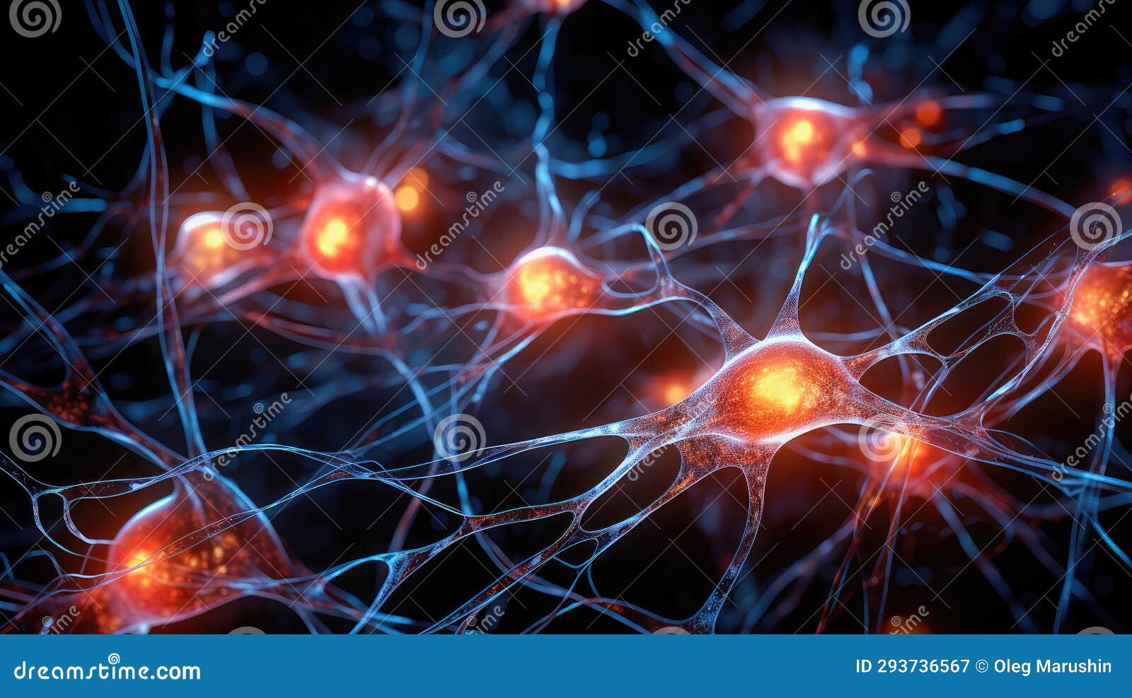 Illustration of a Human Nerve Cell on a Dark Blue Background with Light ...