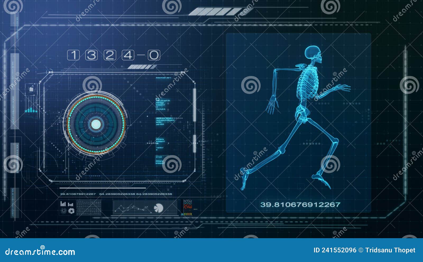 Illustration Human Skeleton Running with Futuristic User Interface ...