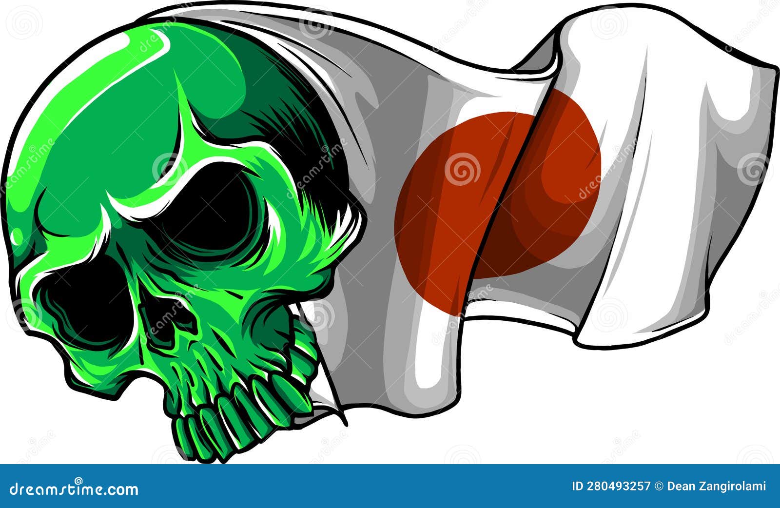 Vector Illustration of Human Skull with Flag of Japan Stock Vector ...