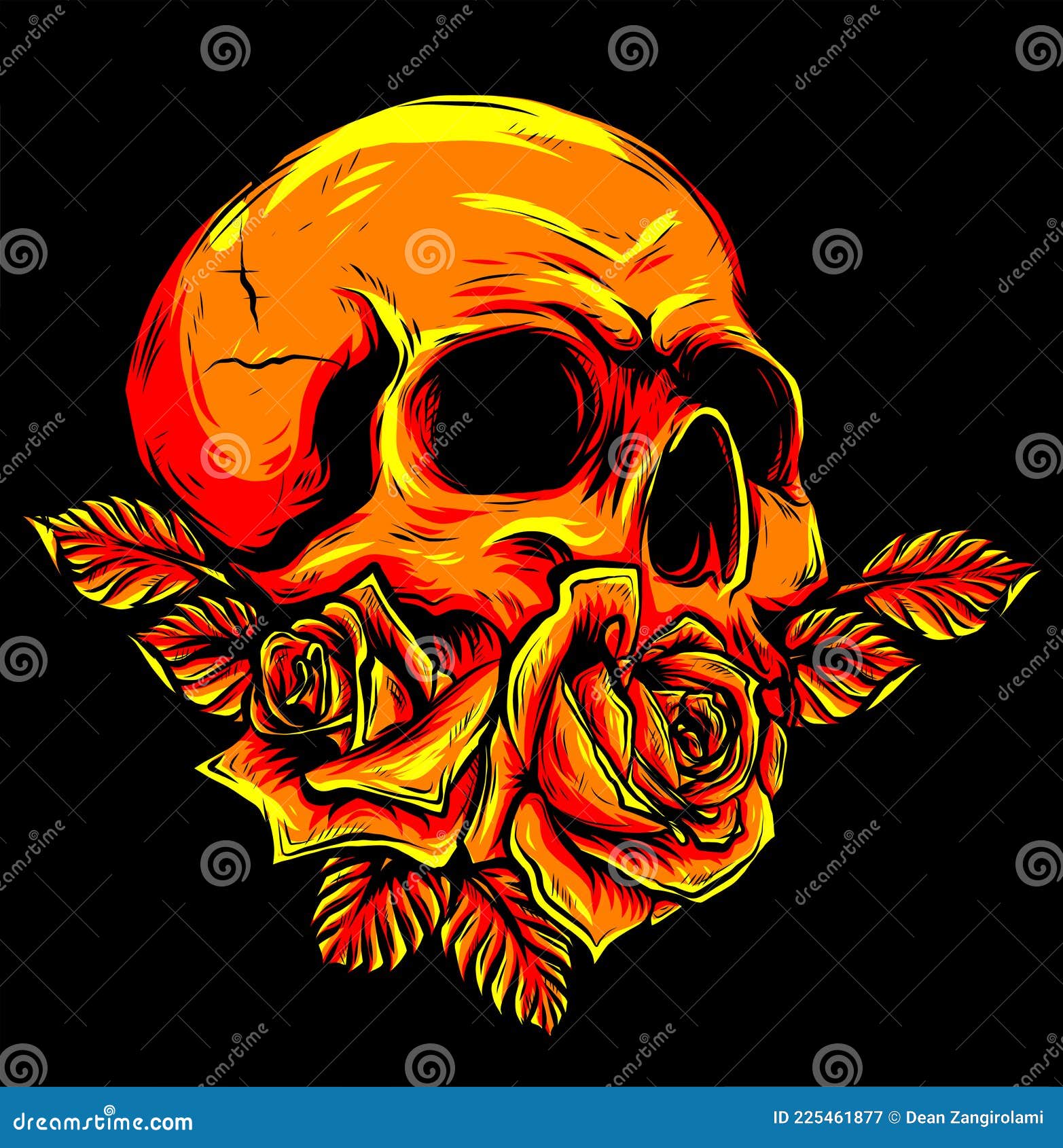 Illustration Human Skull with Roses on Black Background Stock Vector ...