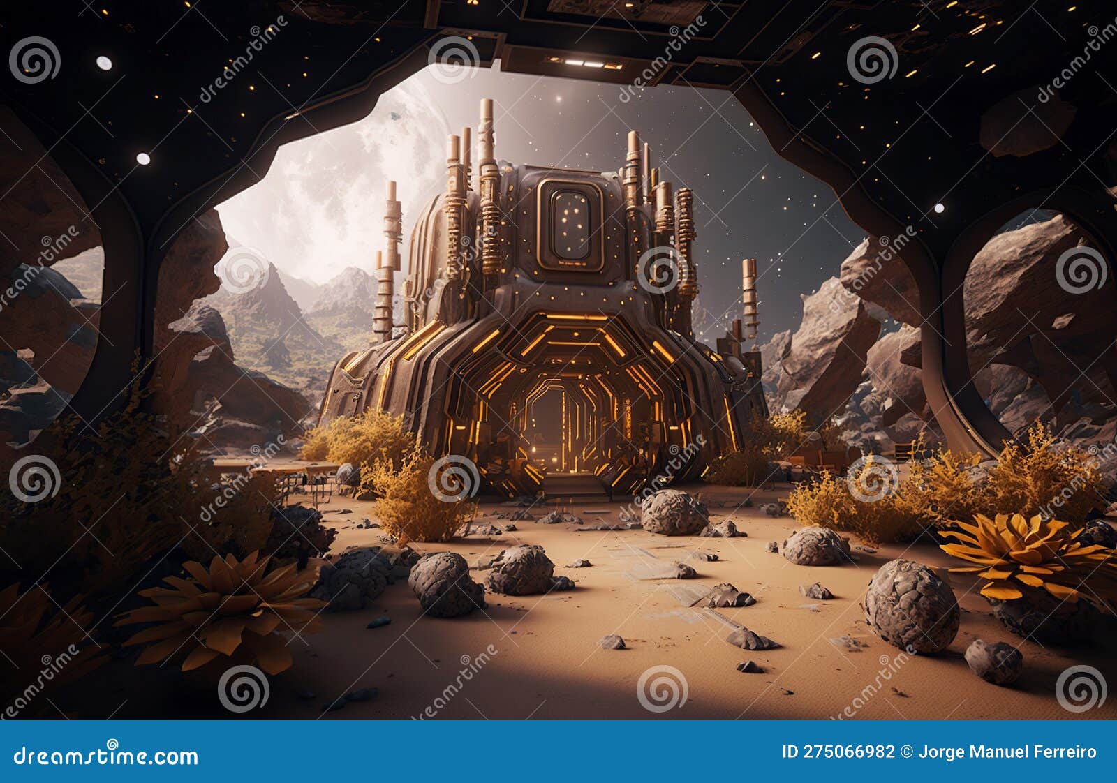 Illustration, a Human Space Base on an Unknown Planet, Generative Ai ...