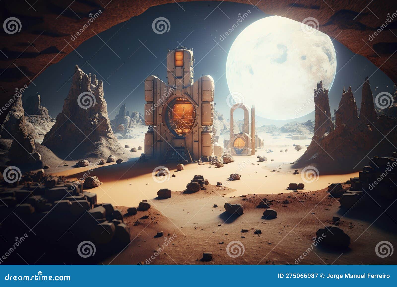 Illustration, a Human Space Base on an Unknown Planet, Generative Ai ...