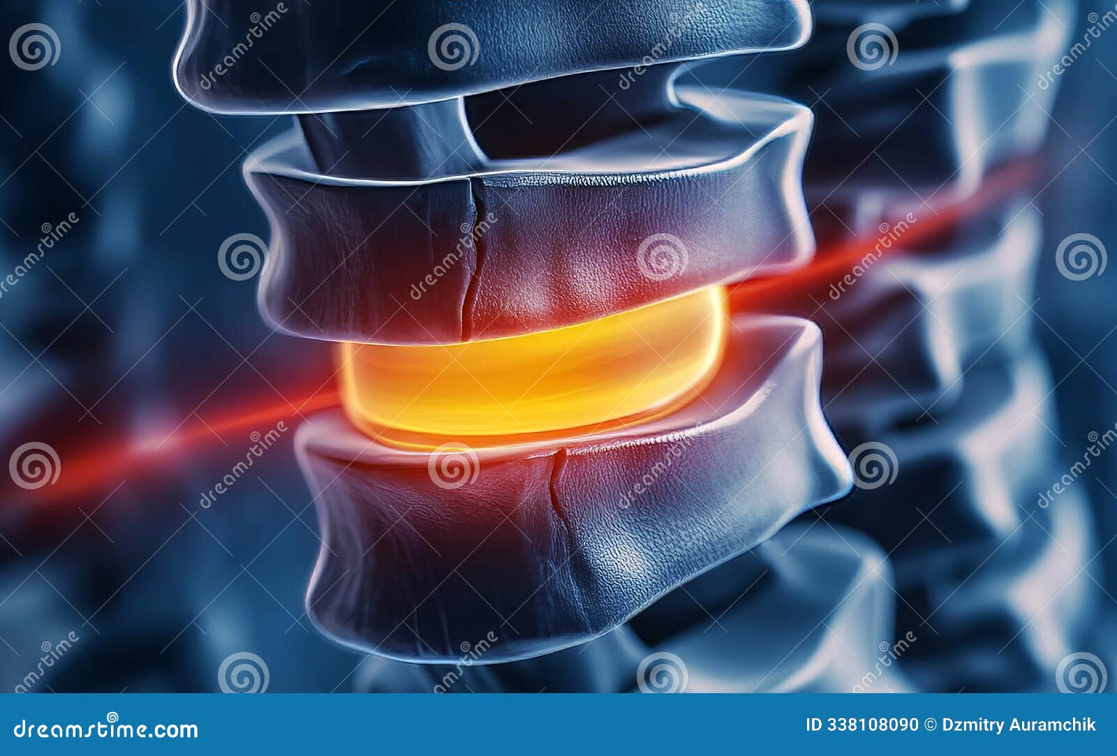 Illustration of Human Spine Disc Degeneration - Spinal Problems - in 3D ...