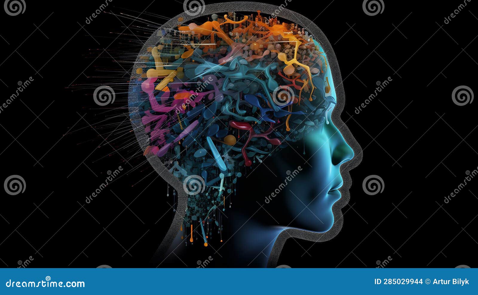 Illustration of the Human Thought Process, Head, Brain Stock ...