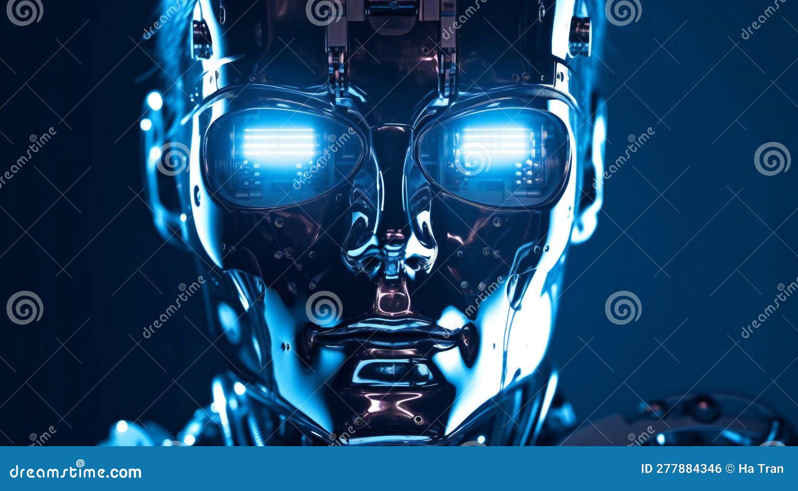 Humanoid Robot with Eyeglasses in Blue Light Stock Illustration ...