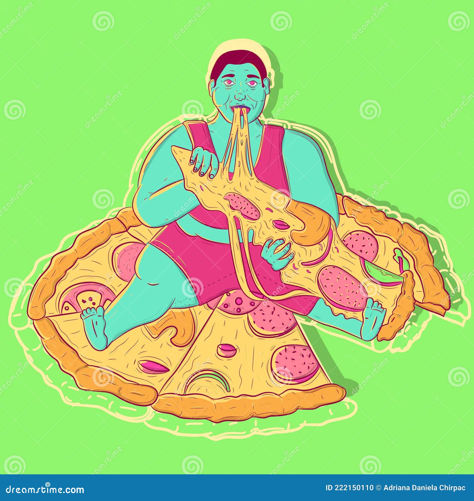 Glutton Hungry Fat Man Open Mouth Heavy Eater Cartoon Vector