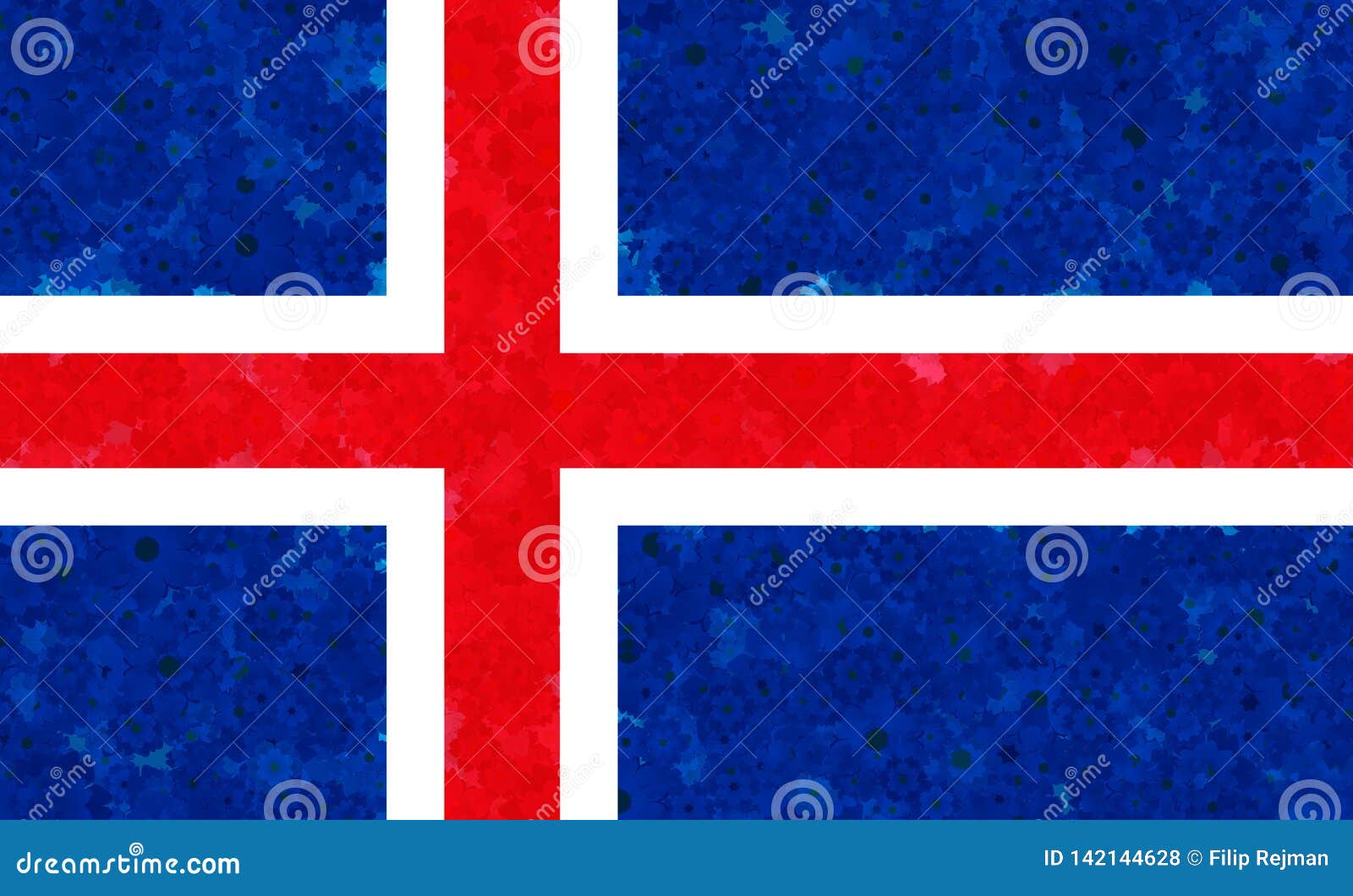 Illustration of an Icelandic Flag with a Flower Pattern Stock ...