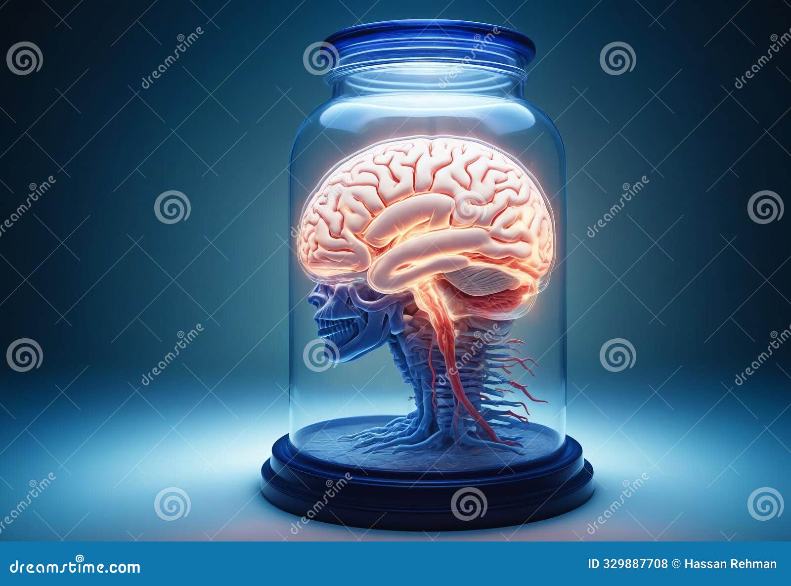 Illustration of Illuminated Brain in Glass Jar Stock Illustration ...