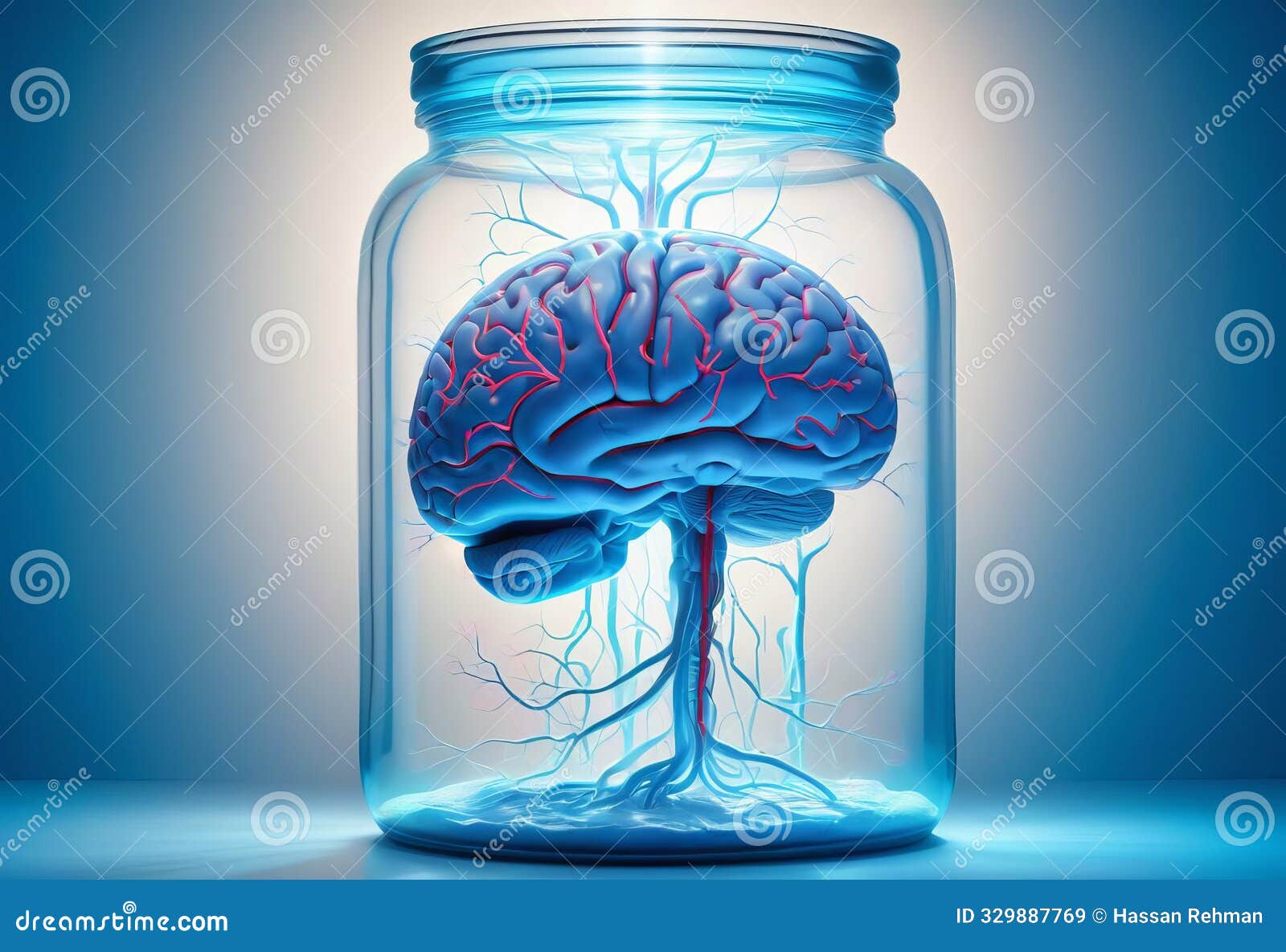 Illustration of Illuminated Brain in Glass Jar Stock Illustration ...