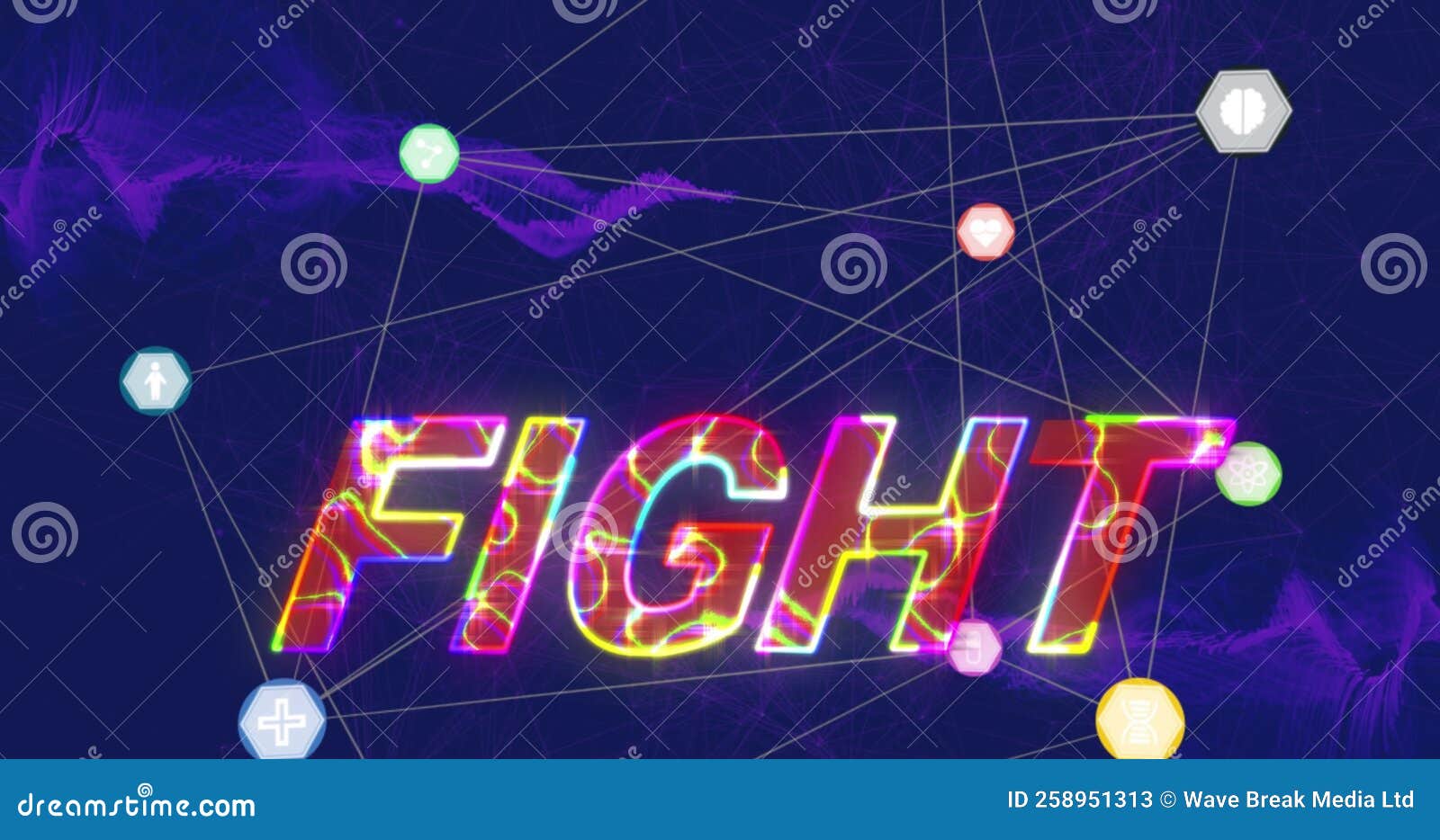 Illustration of Illuminated Colorful Fight Text and Dots Connected with ...