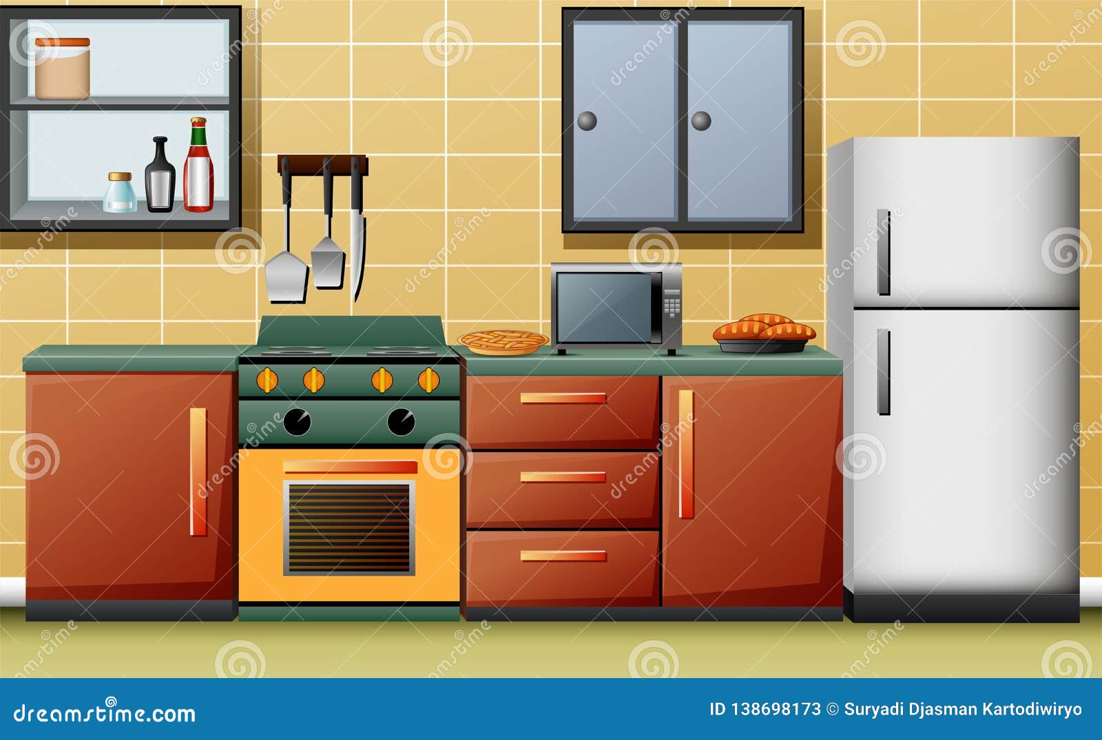 Illustration of Modern Interior Kitchen Stock Vector - Illustration of ...