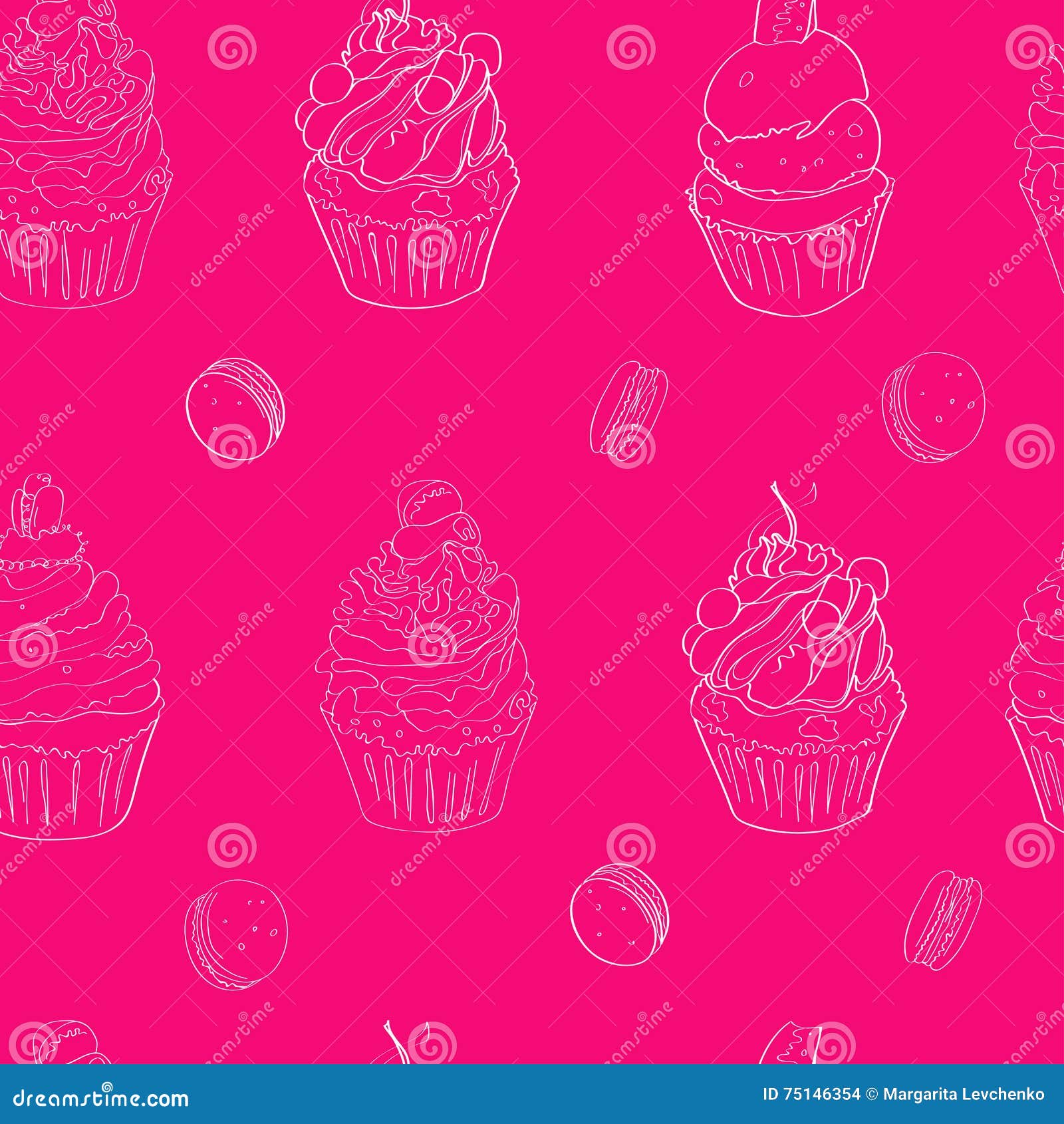 Illustration with the Image of Cakes. Pattern Made White Outline on a ...