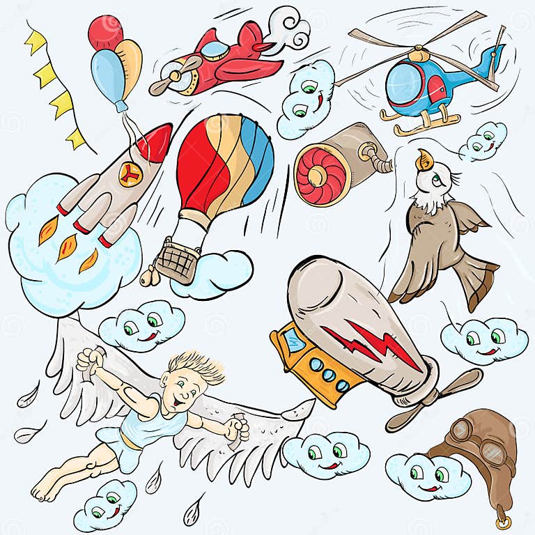 Illustration with the Image of Objects Which Can Fly through the Stock ...