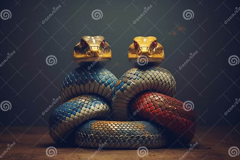 Illustration of an Image of Two Multi-colored Snakes on a Dark ...