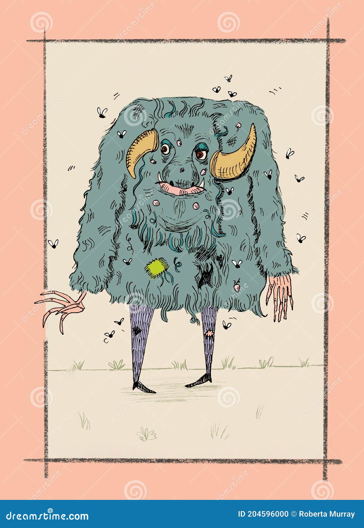 Stinky Monster with Flies stock illustration. Illustration of sketch ...
