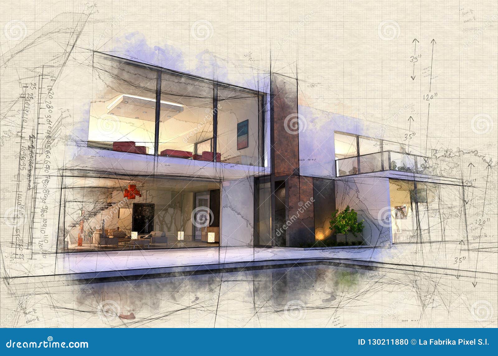 Dream mansion with pool stock illustration. Illustration of design ...