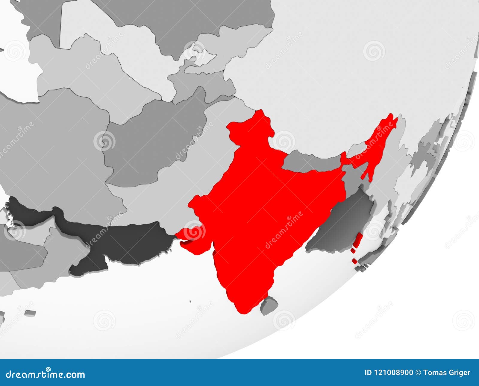 India in red on grey map stock illustration. Illustration of grey ...