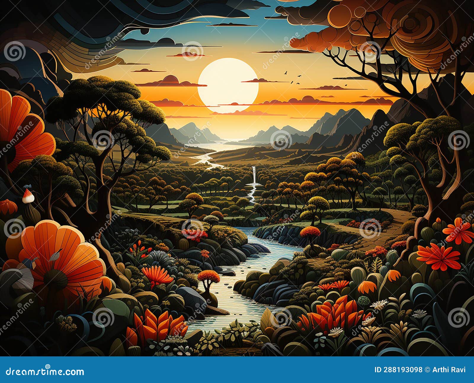 Illustration of an Indian Countryside Tableau. Stock Illustration ...