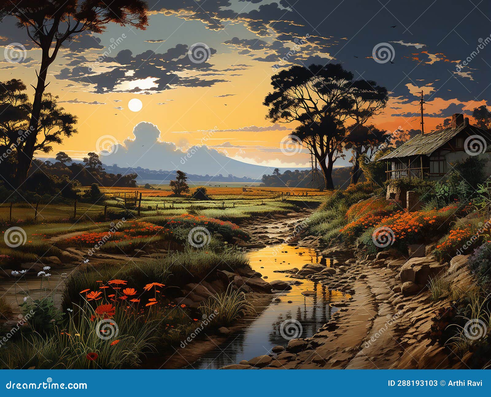 Illustration of an Indian Countryside Tableau. Stock Illustration ...