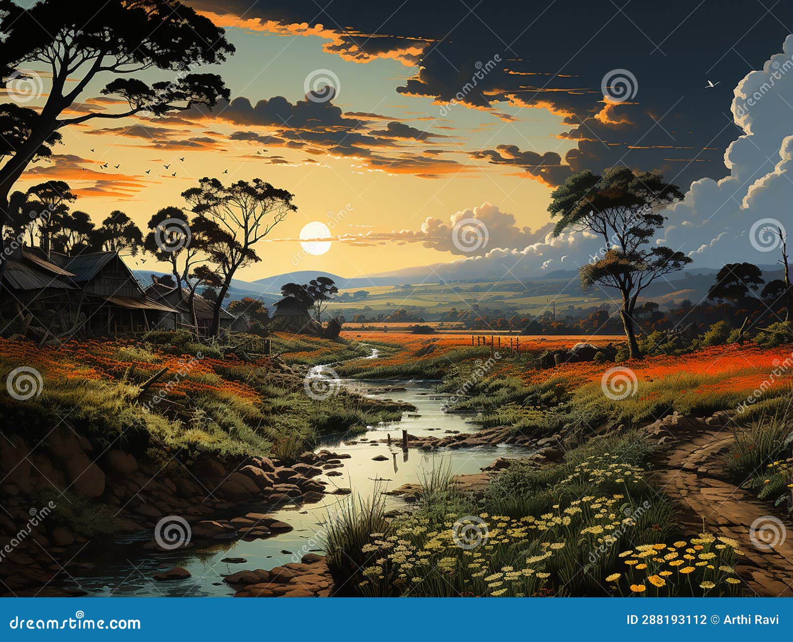 Illustration of an Indian Countryside Tableau. Stock Illustration ...
