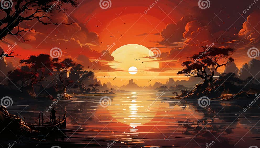 Illustration of Indian Landscape Susnet View Stock Image - Image of ...