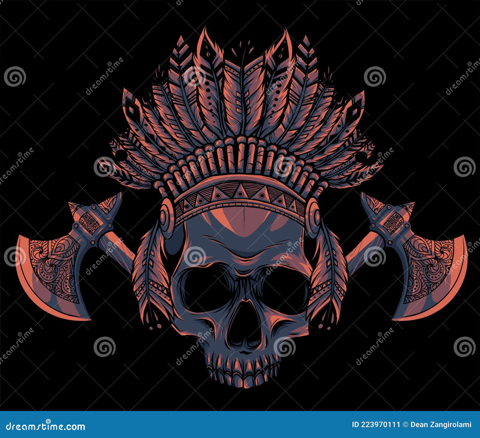 Vector Illustration of Indian Skull and Tomahawk Stock Vector ...