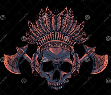Vector Illustration of Indian Skull and Tomahawk Stock Vector ...