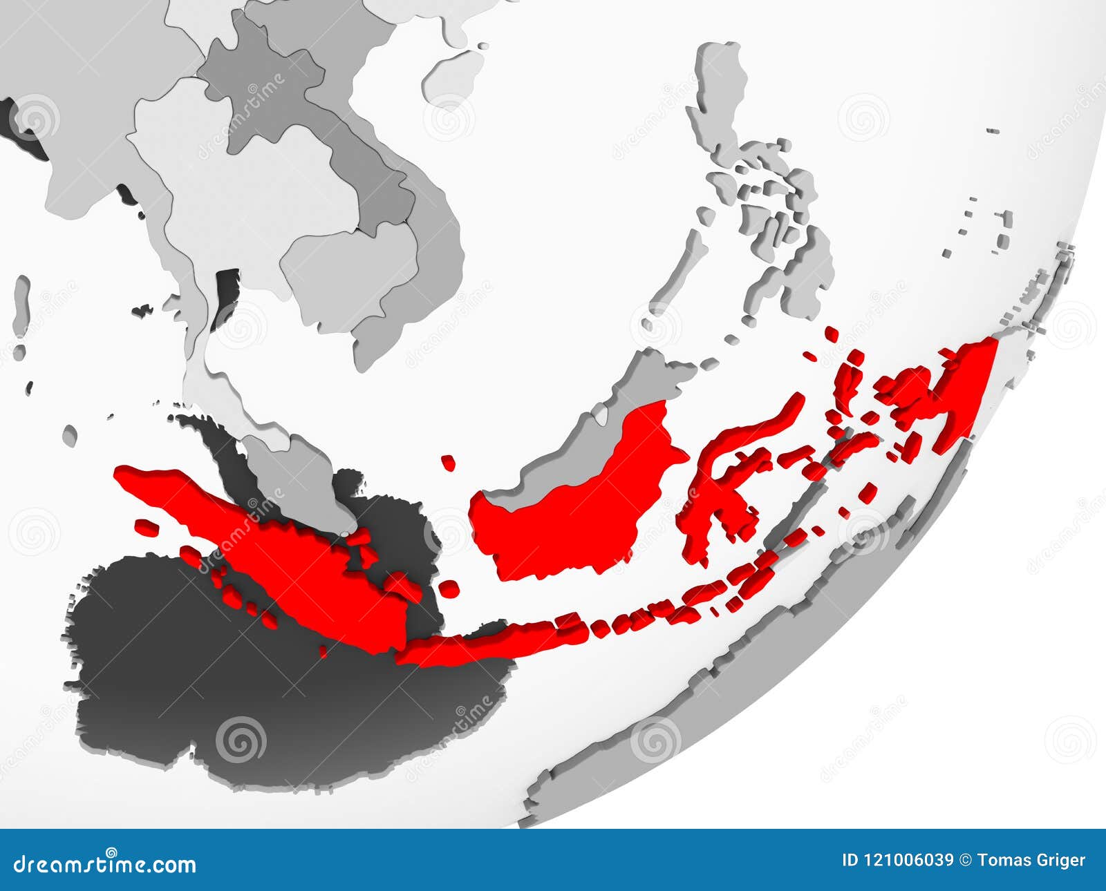 Indonesia in Red on Grey Map Stock Illustration - Illustration of world ...